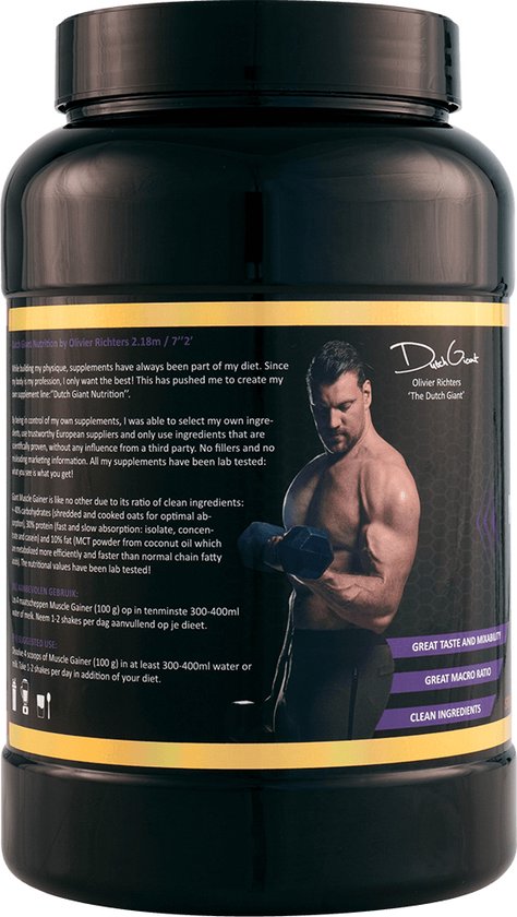 Dutch Giant Nutrition - Weight Gainer - Aardbei - 1,5 kg | bol