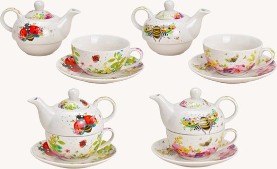Teekannen-Set Marienkäfer, Biene aus Porzellan Bunt, gold 2-fach, (B/H ...