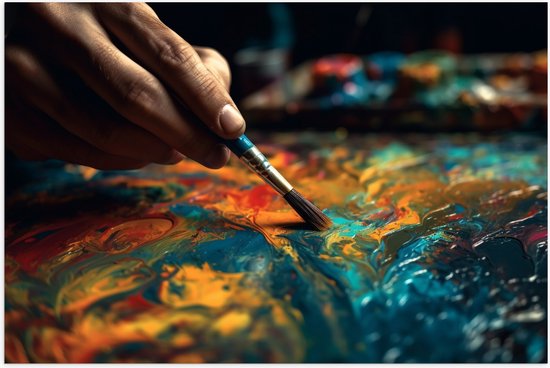 Poster (Mat) - Hand - Kwast - Kleuren - Mengen - Verf - Kunst - 105x70 ...