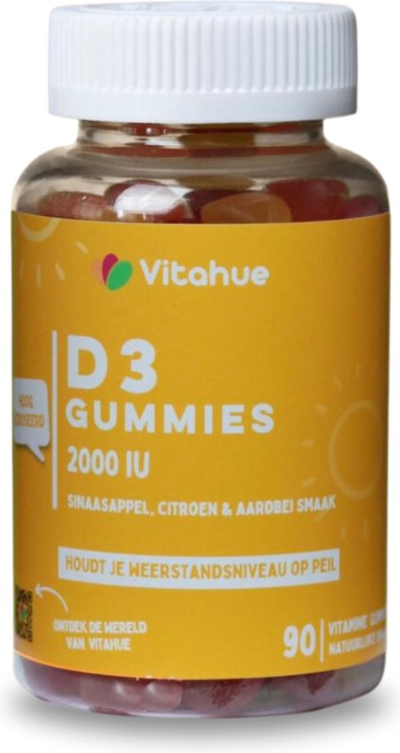 Vitahue - Vitamine D3 gummies - 90 stuks - goed voor 1,5 maand - Vegan - Halal - Hoge... | bol.com