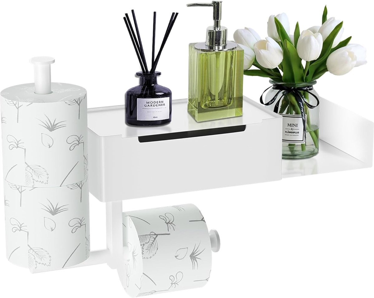 Toiletrolhouder met plank, toiletrolhouder met doos voor vochtige ...