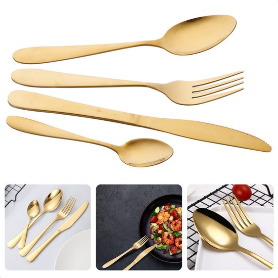 Luxe Gouden Bestekset - 16-Delig - 4 Personen - Vork - Lepel - Mes ...