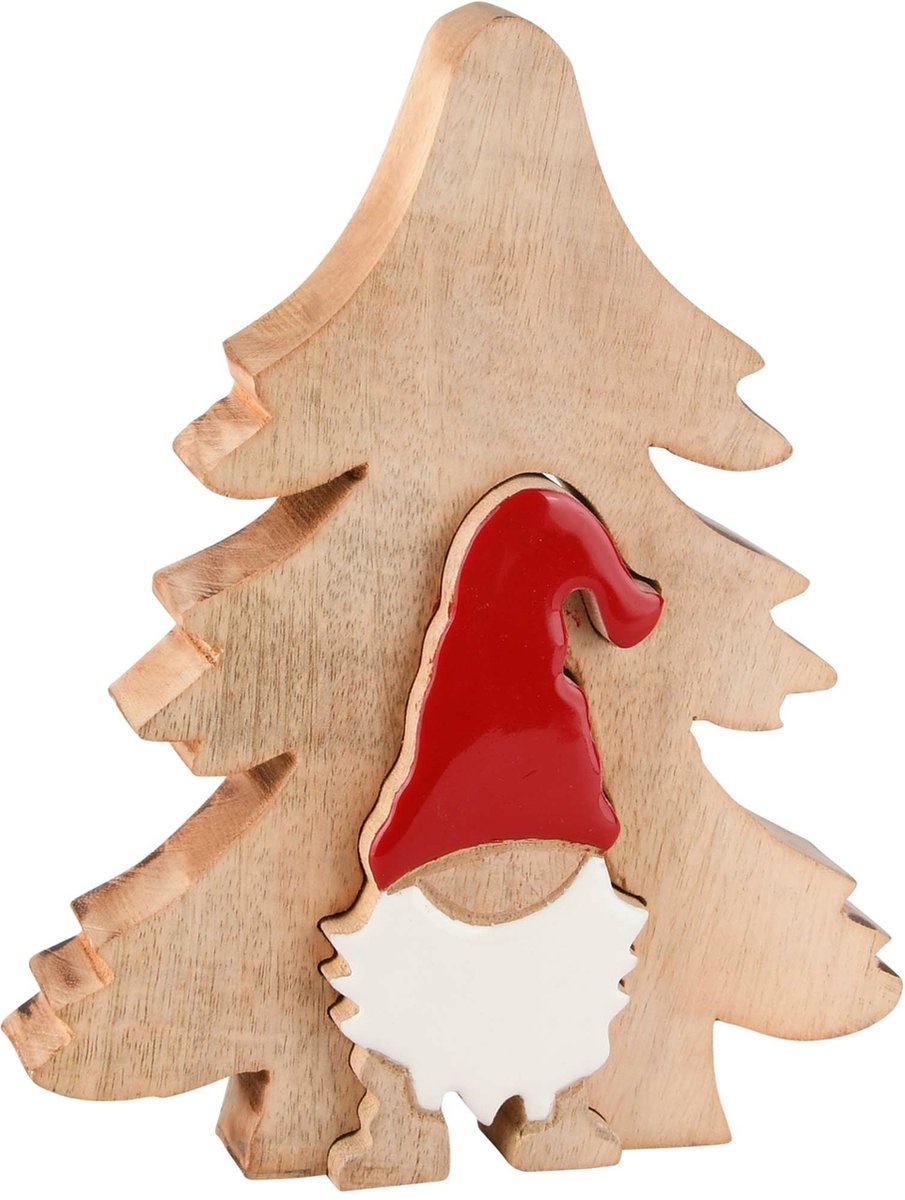 Dekoratief | Boompje m/gnoom puzzel, naturel/rood, hout, 22x18x3cm ...