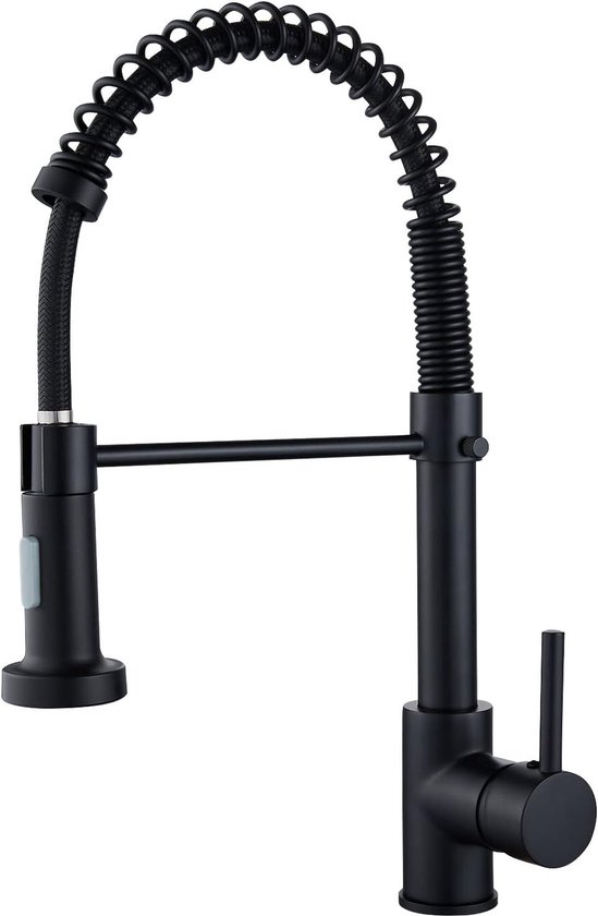 Zwarte Hogedruk Keukenkraan - 360° Draaibare Wastafelkraan met Douche en Uittrekbaar... | bol