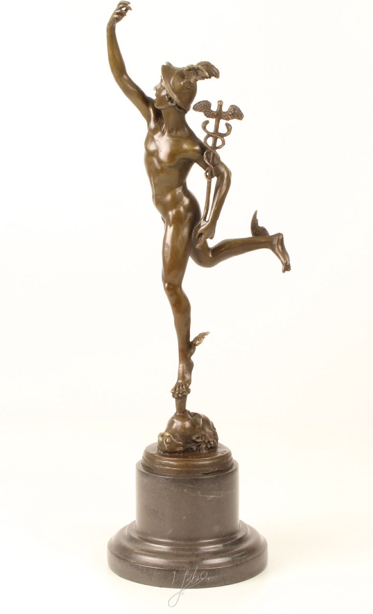 Statue de Mercure - Sculpture en bronze - Piédestal en marbre - Dieu ...