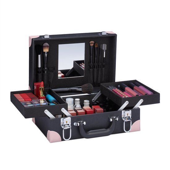 make-up koffer - met spiegel - slot - 12,5 x 31 x 23 cm - zonder inhoud ...