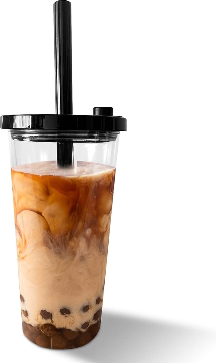 Boba-beker voor bubbelthee, smoothie en milkshakes met breed rietje en ...