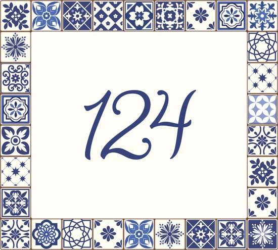 Huisnummerbord nummer 124 | Huisnummer 124 |Geblokt delfts blauw ...