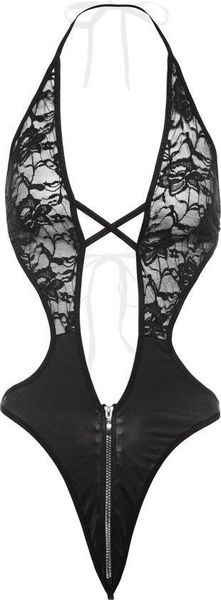 Wetlook body met open kruis Rosan - Zwart | bol