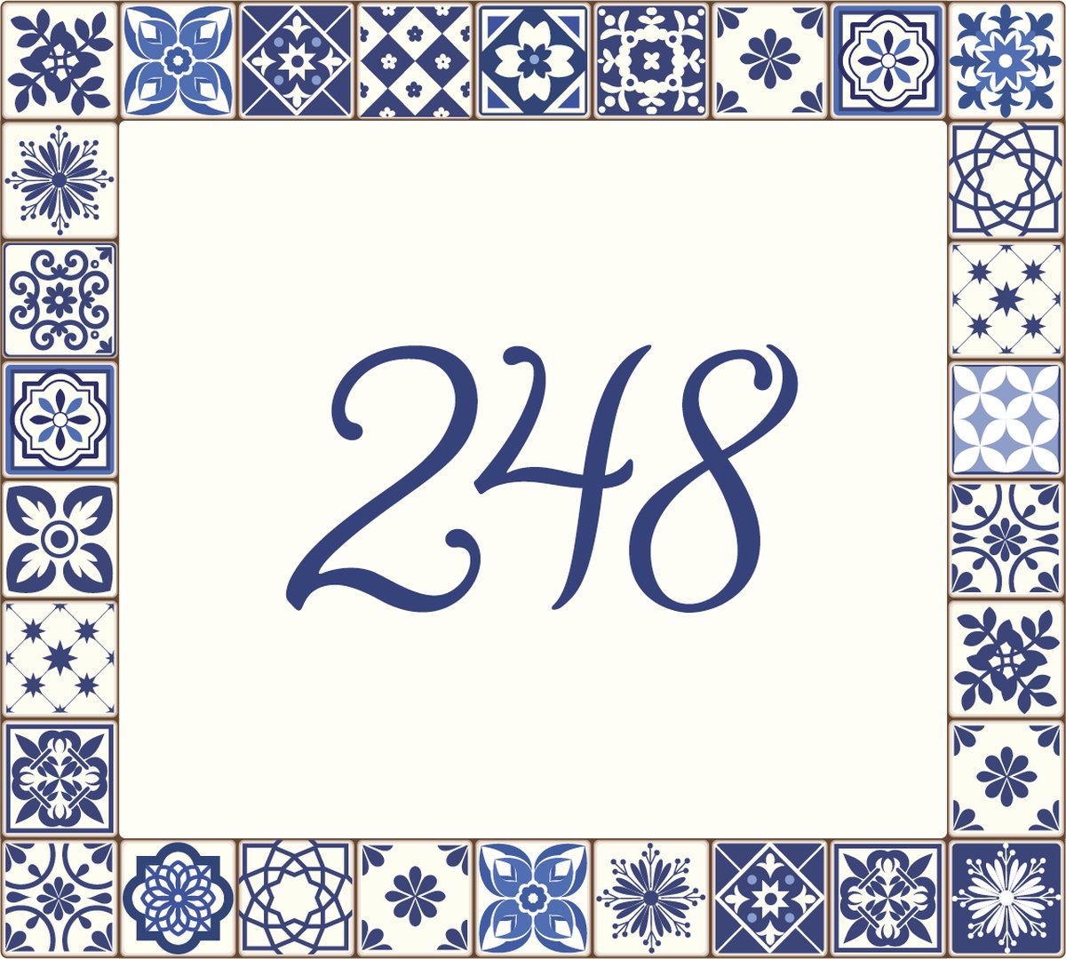 Huisnummerbord nummer 248 | Huisnummer 248 |Geblokt delfts blauw ...