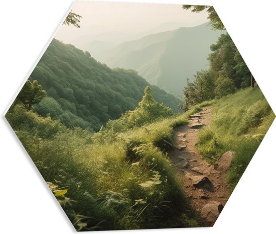 PVC Schuimplaat Hexagon - Bergen - Pad - Planten - Bomen - Hiken ...