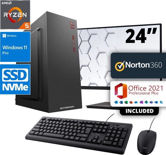 Budget Office PC SET - Ryzen 5 - 1TB NVMe SSD - 16GB RAM - Radeon Vega ...