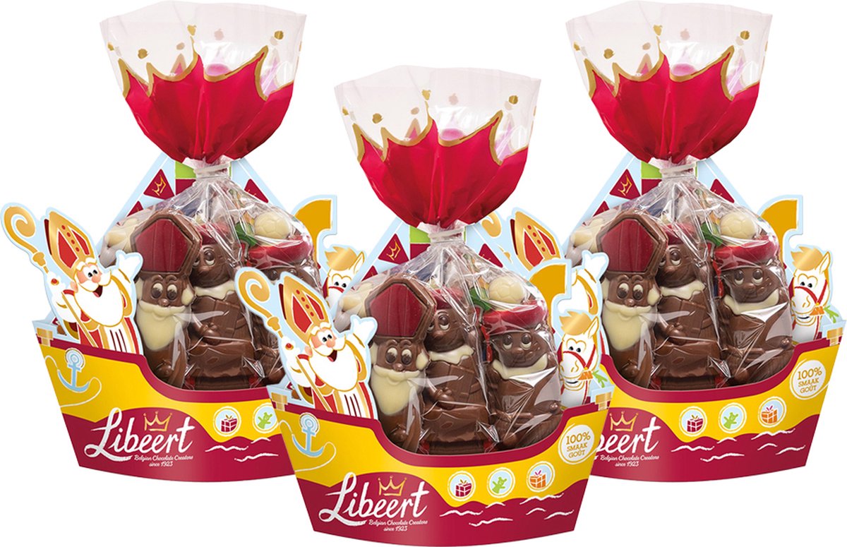 Libeert Boot van de Sint melkchocolade sintfiguren - 120g x 3 | bol