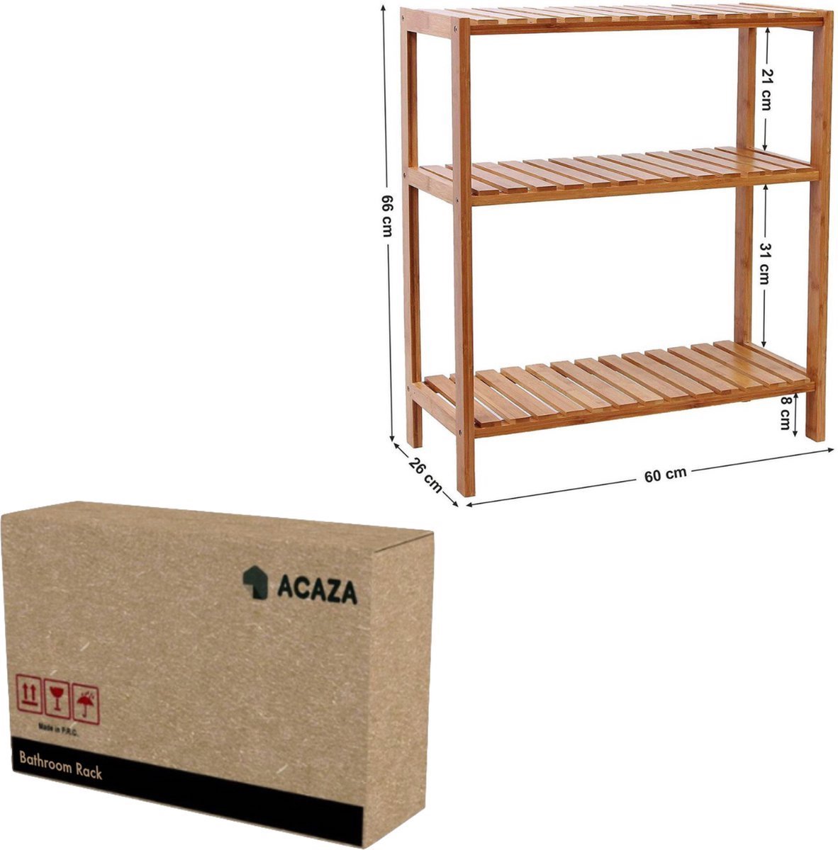 Badkamer Rekje met 3 Etages - Opbergrek met Planken - 66 cm Hoog en 60 ...