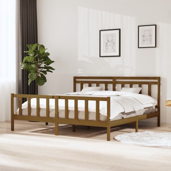 The Living Store Bedframe massief hout honingbruin 200x200 cm ...