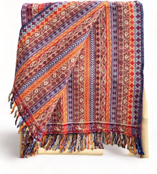 Nepal Omslagdoek Plaid Sjaal Yak Wol/Acryl (200 x 100 cm) Rood/Paars ...