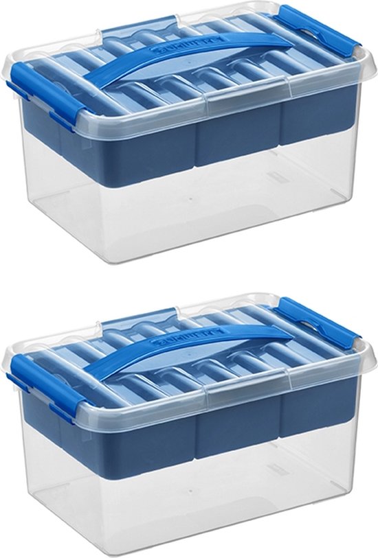 Sunware - Q-line opbergbox met inzet 6L blauw - Set van 2 | bol.com