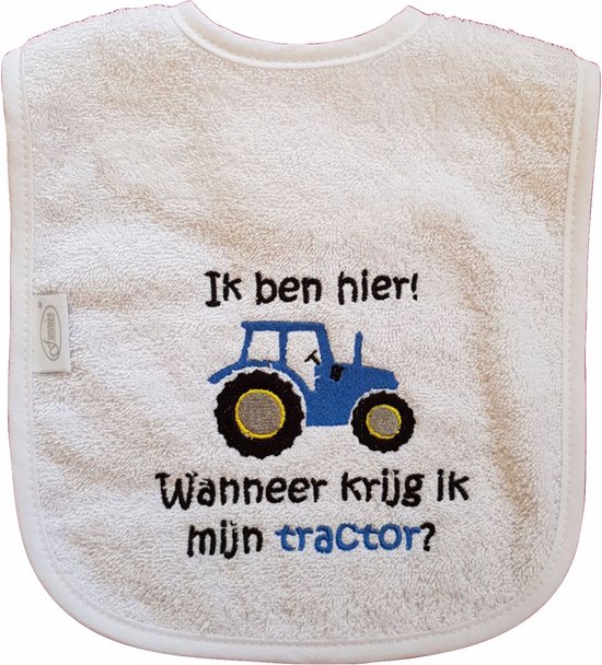 Witte slab met "Ik ben hier! Wanneer krijg ik mijn tractor?" - lief, kraamcadeautje,... | bol