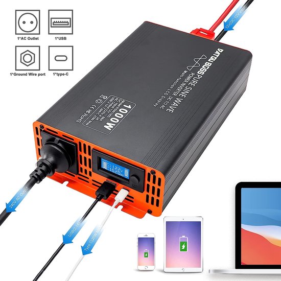 Pure Sine Wave Power Inverter 1000 W / 2000 W 12 V to 230 V | bol