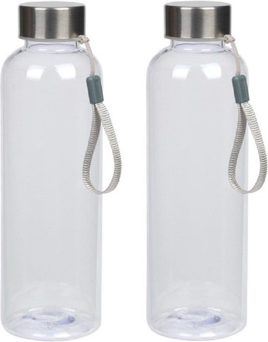 2x stuks transparante drinkflessen/waterflessen met RVS schroefdop en ...