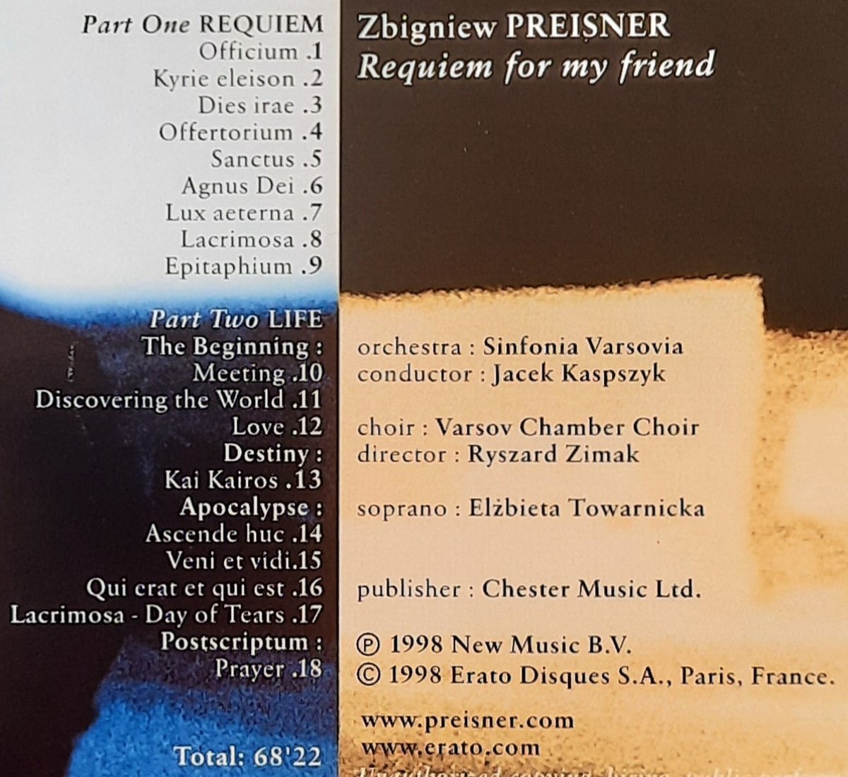 Preisner: Requiem for my friend, Elzbieta Towarnicka | CD (album ...