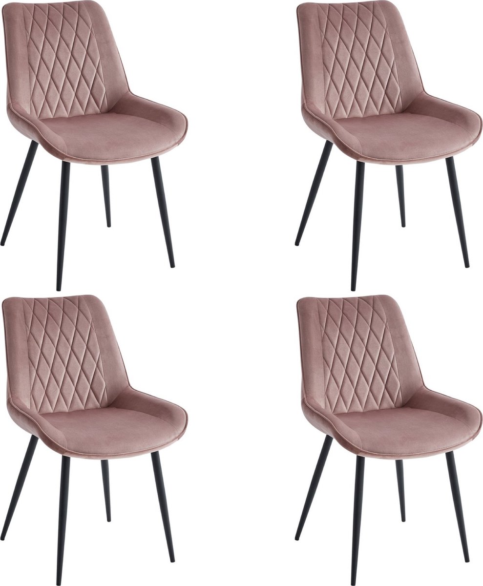 Colenis® - Adama Eetkamerstoel - Set Van 4 - Roze - Fluweel - Velvet ...
