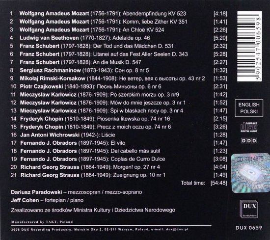 Dariusz Paradowski & Jeff Cohen: Song Recital, Jeff Cohen | CD (album ...