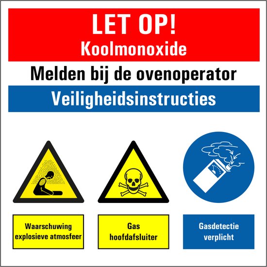 Koolmonoxide melden bij ovenoperator bord 200 x 200 mm | bol