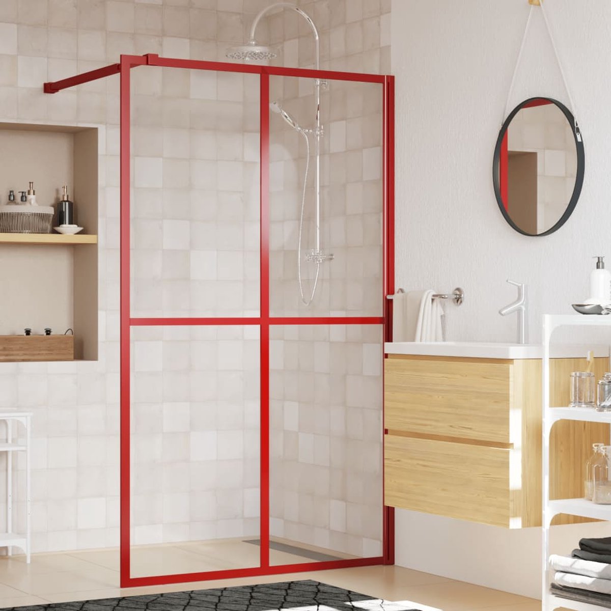 vidaXL Inloopdouchewand transparant 140x195 cm ESG-glas rood | bol.com