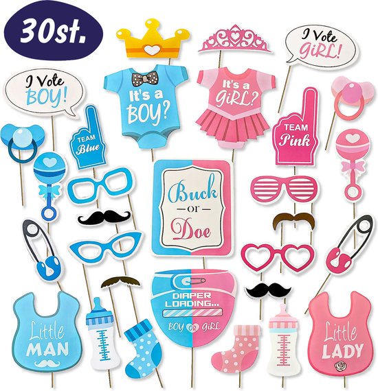 Photobooth Props - 30 Stuks - Gender Reveal - Meisje - Jongen ...