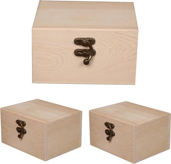 Houten Dozen Voor Craft, Binblin 3 STKS Onvoltooide Houten Doos Voor ...