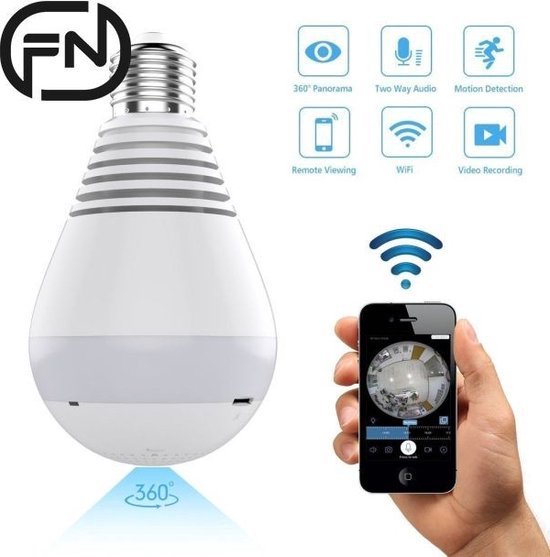 Draadloze Lamp met Verborgen Bewakingscamera: 360-graden Panoramisch Zicht | bol