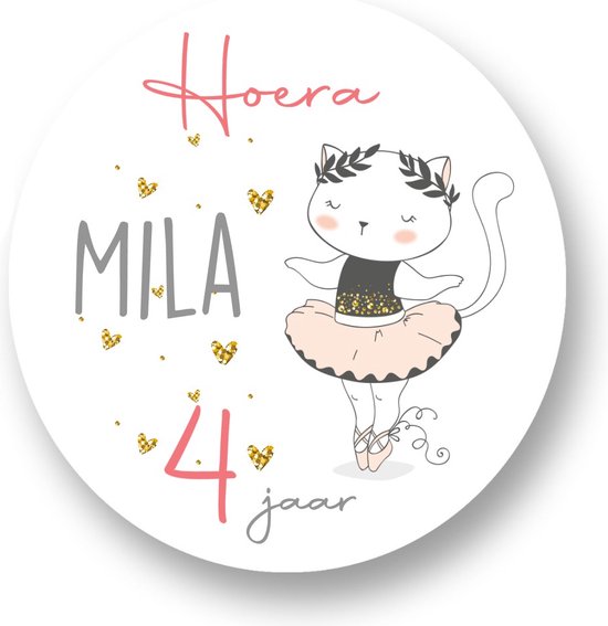 25x Ballerina Poesje Stickers - Gepersonaliseerd met naam en leeftijd ...