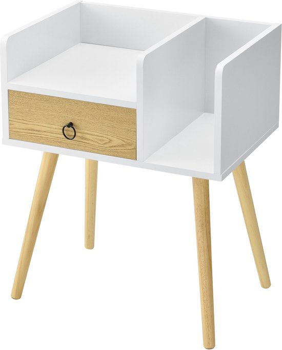 Table de chevet moderne Robina - 64x50x36 cm - Wit et Bois - Aggloméré ...