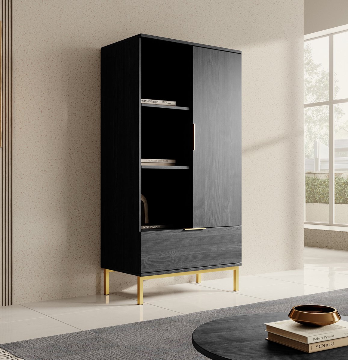 Meubella - Kast Ponchi - Zwart eiken - 70 cm | bol