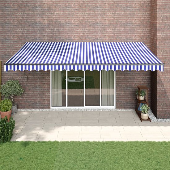 The Living Store Uittrekbare luifel - 5 x 3 m - Blauw en wit ...
