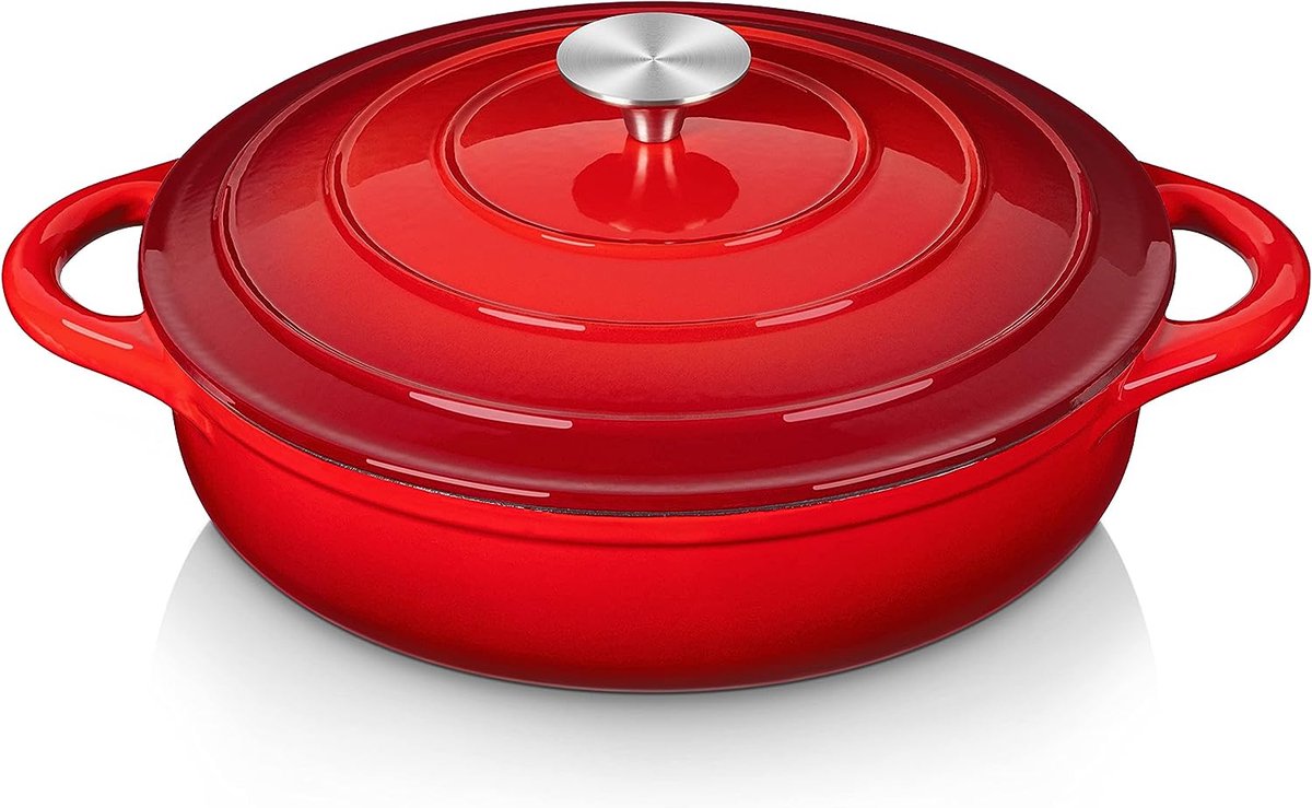 Gietijzeren braadpan met deksel, gietijzeren crockpot met emaille ...