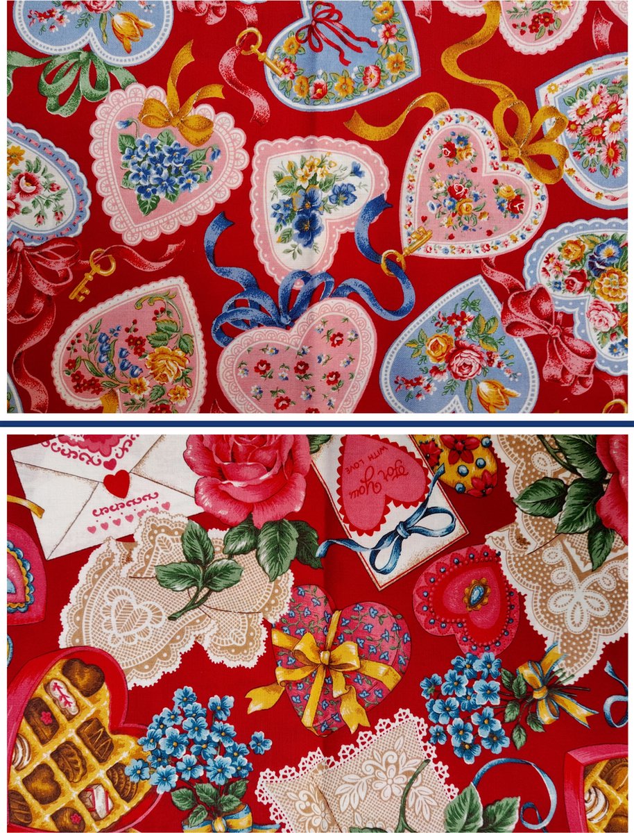Stof 2 lappen - verschillende designs - 50 x 55 cm - rood - hart ...