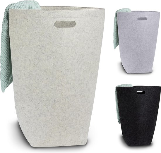 Designer Wasmand in Stijlvol Vilt [80L/Beige] | Opvouwbare Wasmand met ...