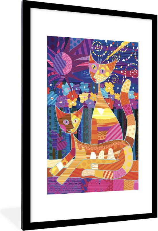 Fotolijst incl. Poster - Een illustratie van een paar pop art katten ...