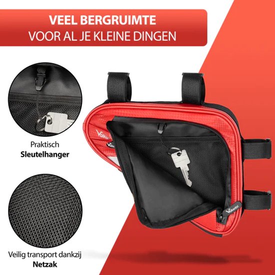 Valkental Triangle Rood - Waterdichte frametas met veel ruimte - 1,5 l ...