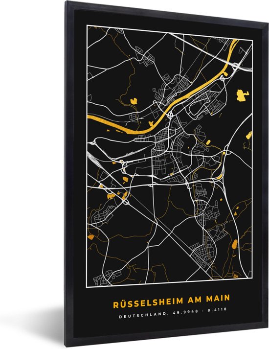 Fotolijst incl. Poster - Black and Gold – Stadskaart – Rüsselsheim am ...