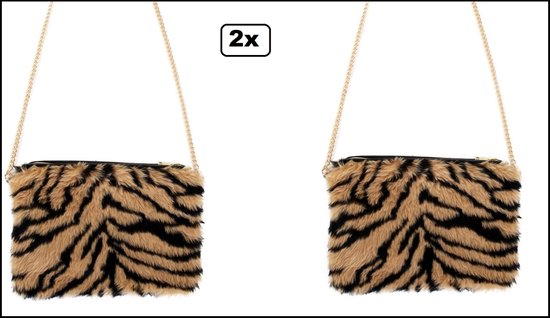 2x Tasje tijger print pluche - 30cm x 22cm - Carnaval Thema feest ...