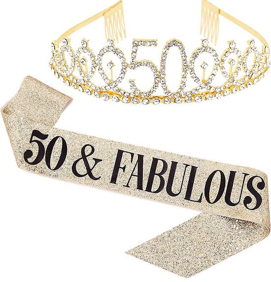 50 & Fabolous set met diadeem en sjerp deLuxe goud glitter - 50 - sarah ...