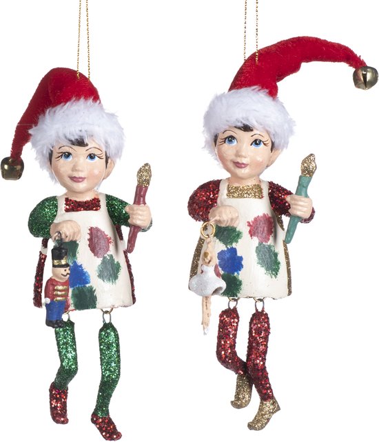 Viv! Christmas Kerstornament - Schilder elfjes - set van 2 - rood groen ...