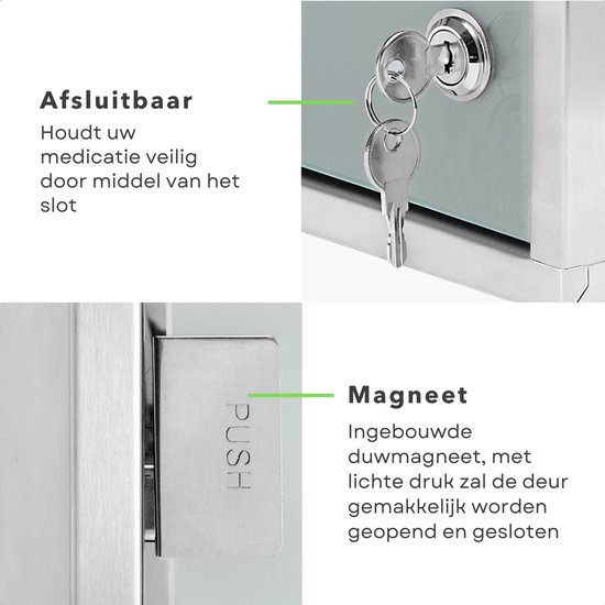 Cheqo® RVS Medicijnkastje met Slot - Afsluitbaar Kastje - Medicijnkast ...
