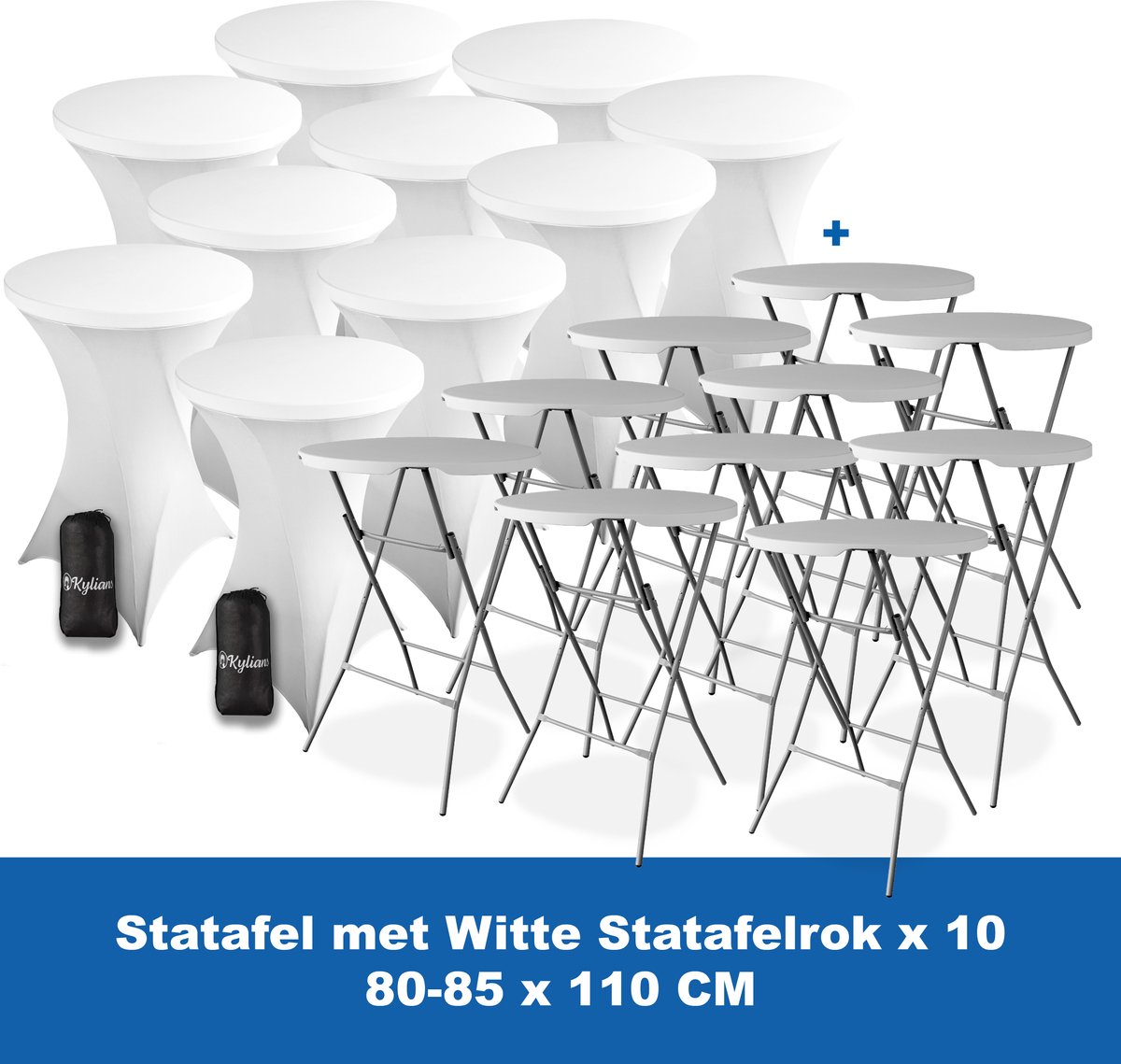 Statafel x 10 + Statafelrok Wit x 10 - ∅ 80-85 x 110 cm – Statafels Inklapbaar –... | bol