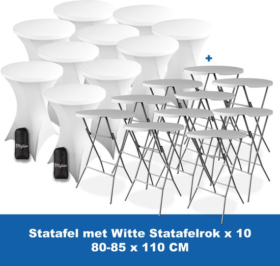 Statafel x 10 + Statafelrok Wit x 10 - ∅ 80-85 x 110 cm – Statafels Inklapbaar –... | bol