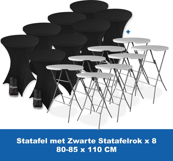 Statafel x 8 + Statafelrok Zwart x 8 - ∅ 80-85 x 110 cm – Statafels Inklapbaar –... | bol