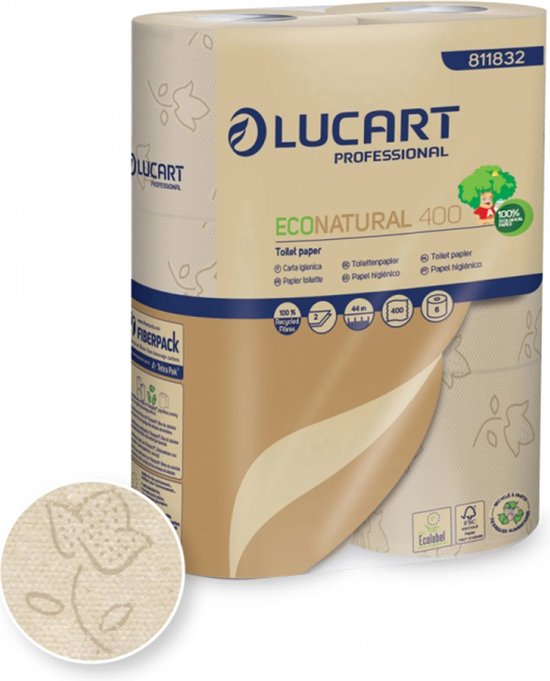 Lucart Econatural toiletpapier- 30 rollen-2-laags, 400 vellen per rol - circulair en... | bol
